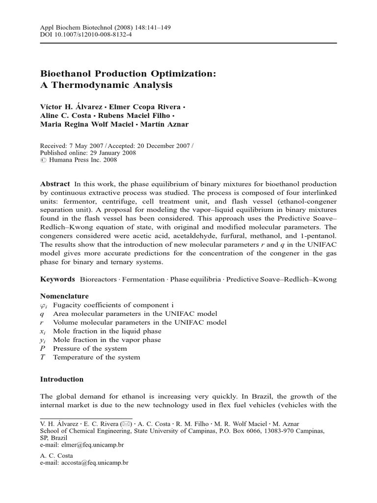 Thermodynamic Analysis Of Bioethanol Production Optimization Download Free Pdf Ethanol