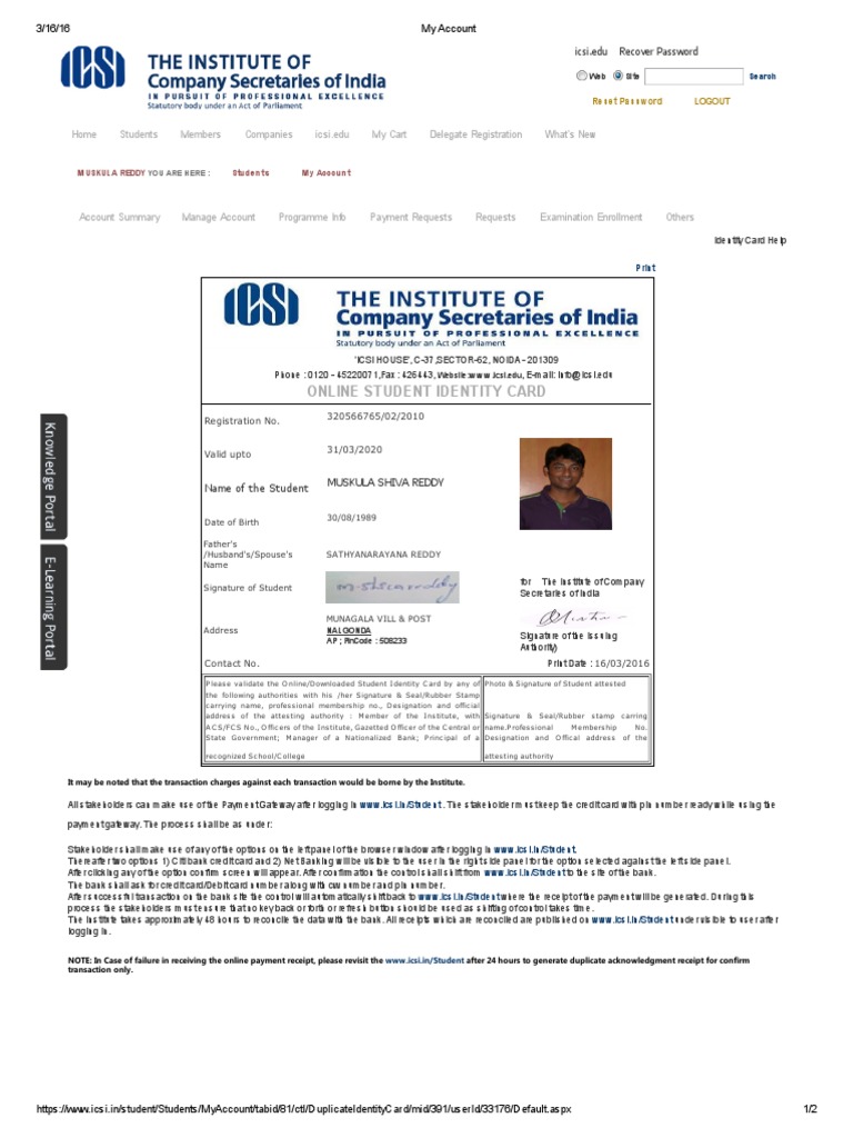 Online Student Identity Card: Home Students Members Companies Icsi ...