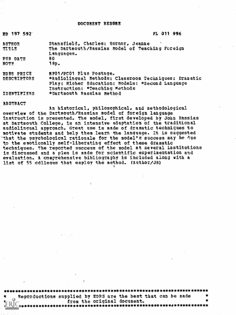 Dartmouth/Rassias Language Teaching Model | PDF | Second Language ...