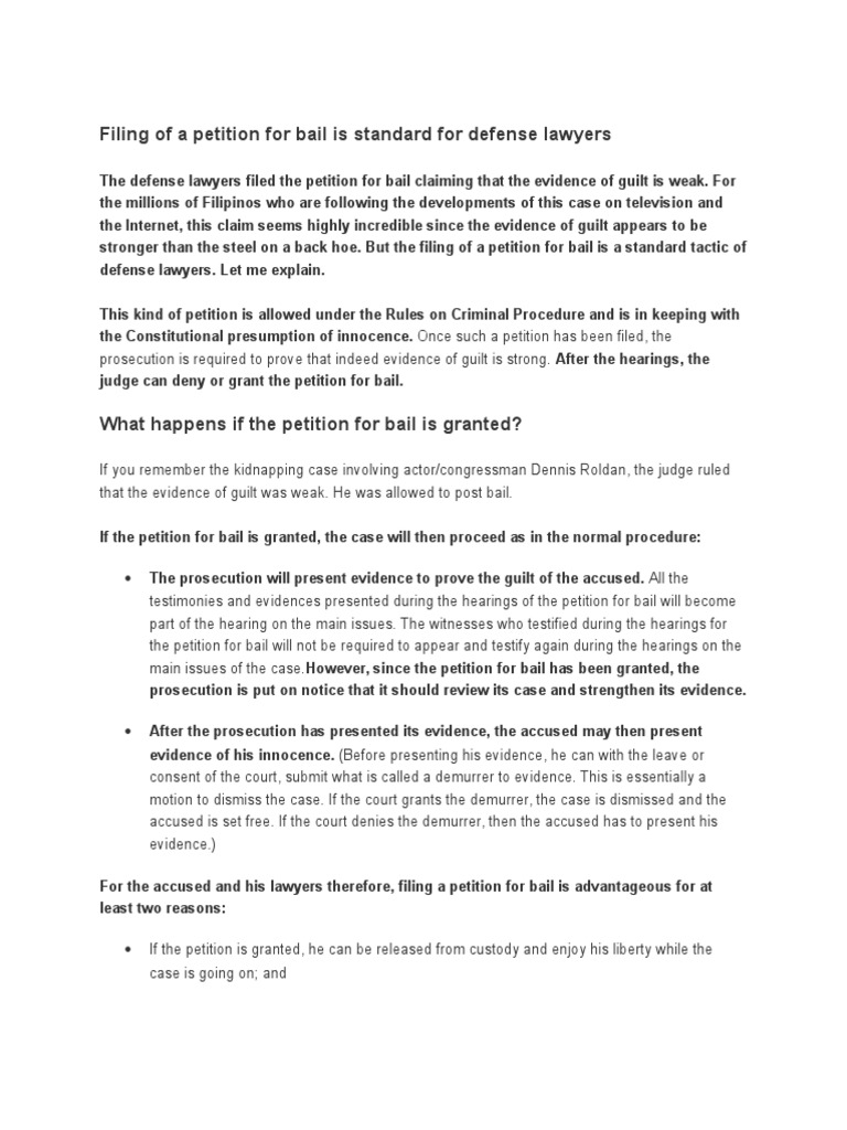 Filing of a Petition for Bail is Standard for Defense Lawyers | Bail ...