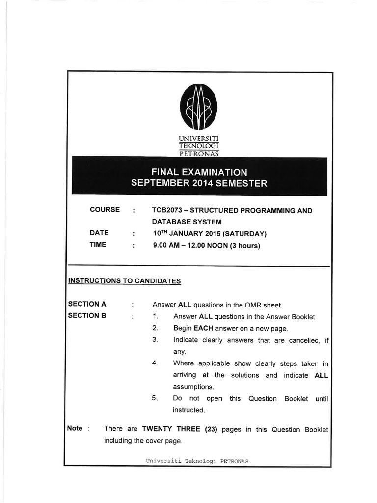 Sept14 Tcb2073 Structured Programming And Database System Pdf Computer Programming Software