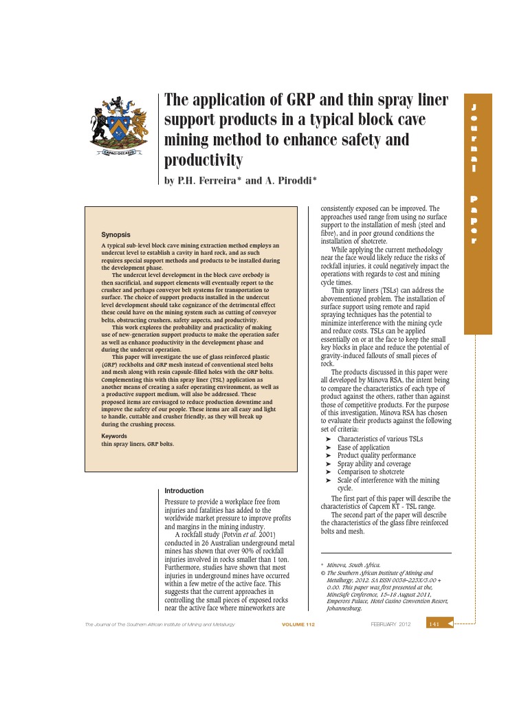 The Application of GRP and Thin Spray Liner Support Products in A ...