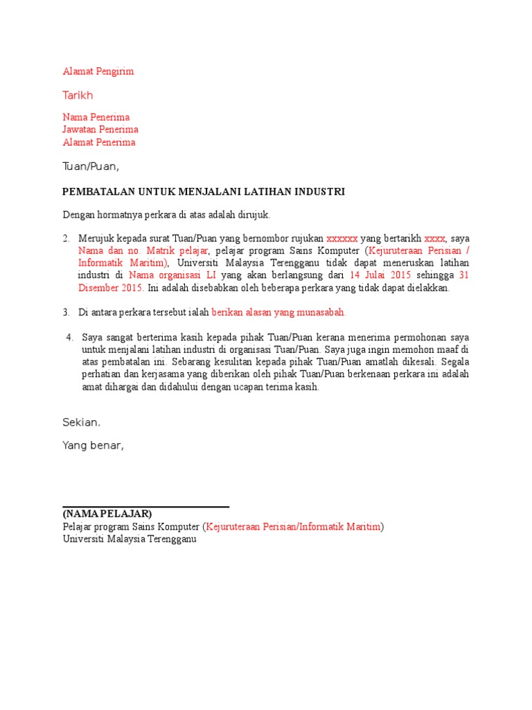 Contoh Surat Pembatalan LI | PDF | Karier & Perkembangan | Teknologi ...