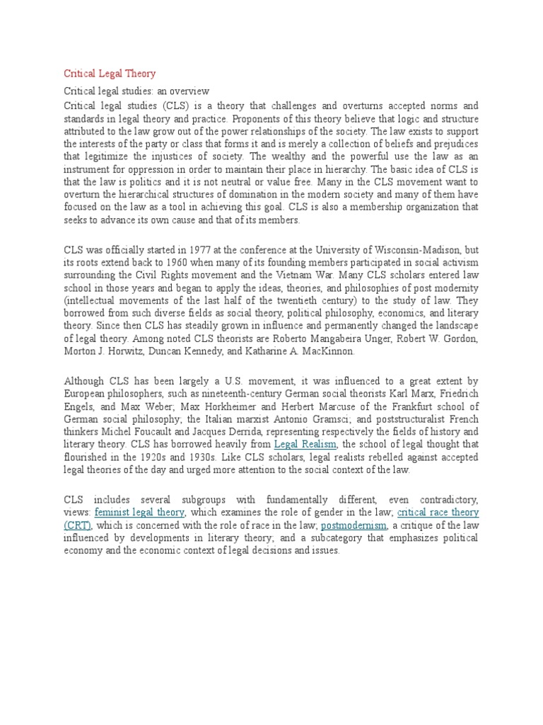 Critical Legal Theory | PDF | Feminism | Gender Studies