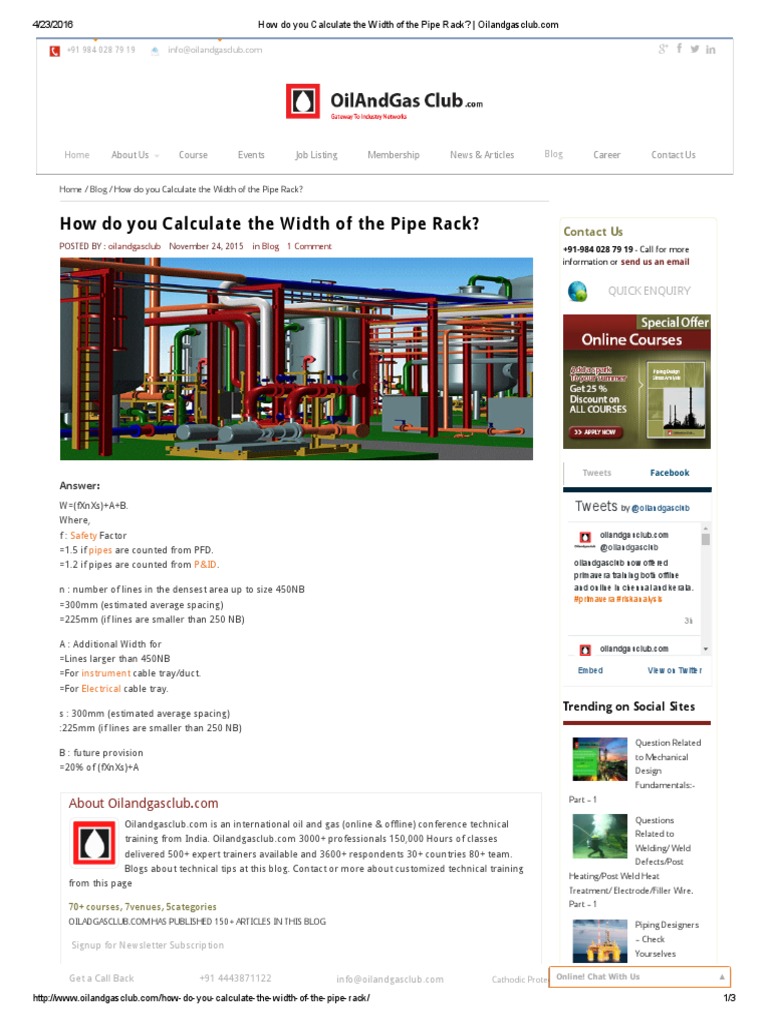 How Do You Calculate The Width of The Pipe Rack | PDF | Welding ...