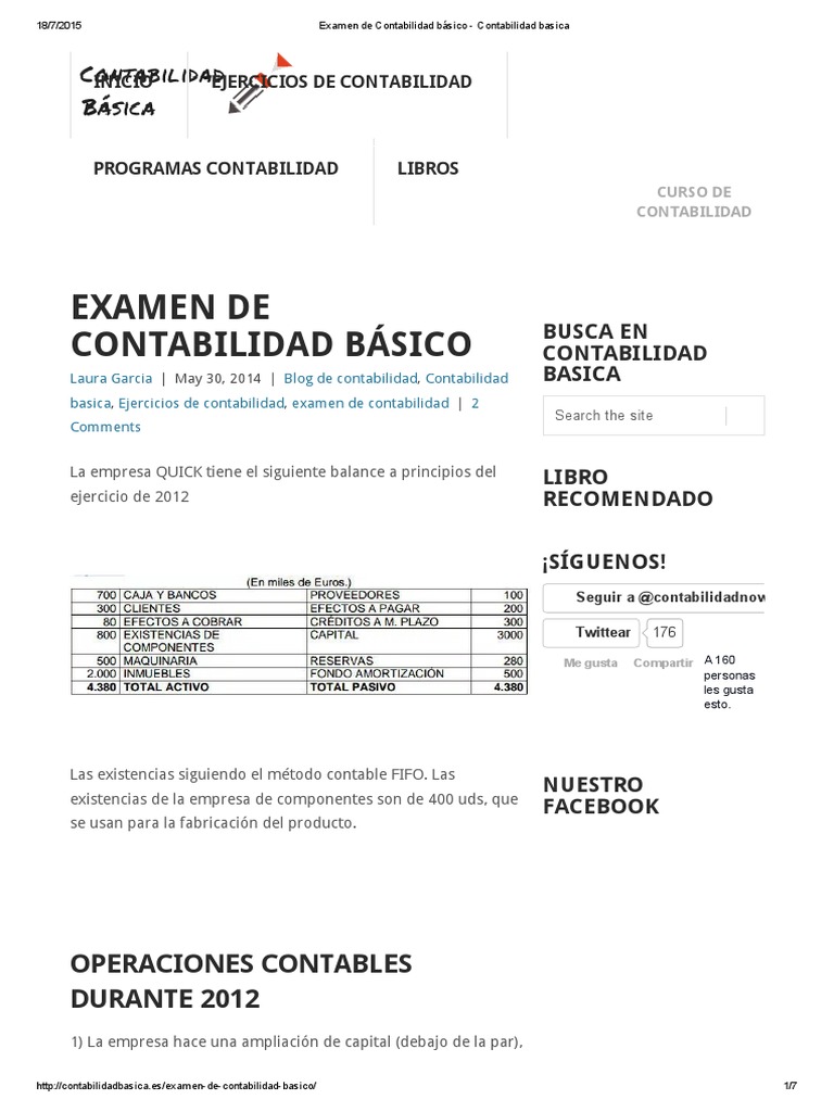 Examen de Contabilidad básico - Contabilidad basica