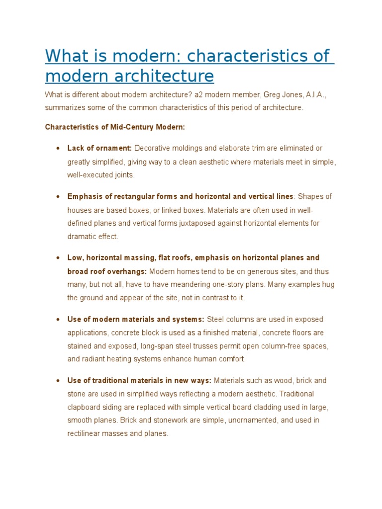 What Is Modern: Characteristics of Modern Architecture | PDF ...
