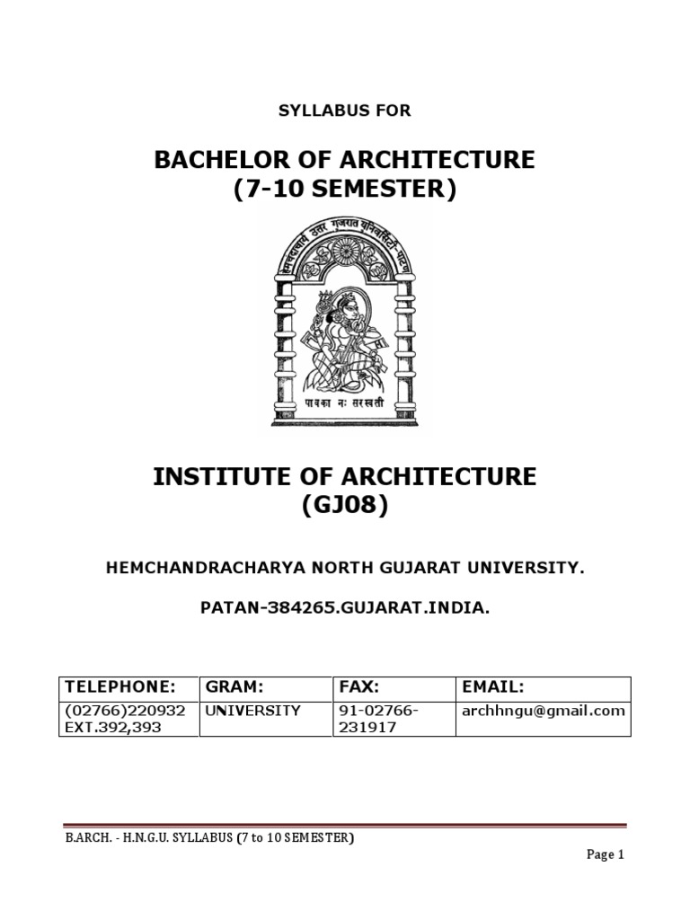 HNGU Bachelor of Architecture Syllabus | PDF | Thesis | Urban Design
