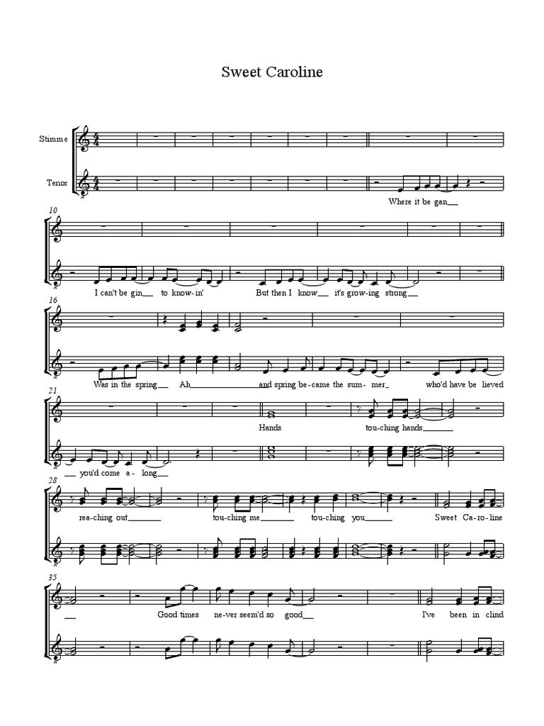 Sweet Caroline Lyrics And Sheet Music Pdf Religion Spirituality