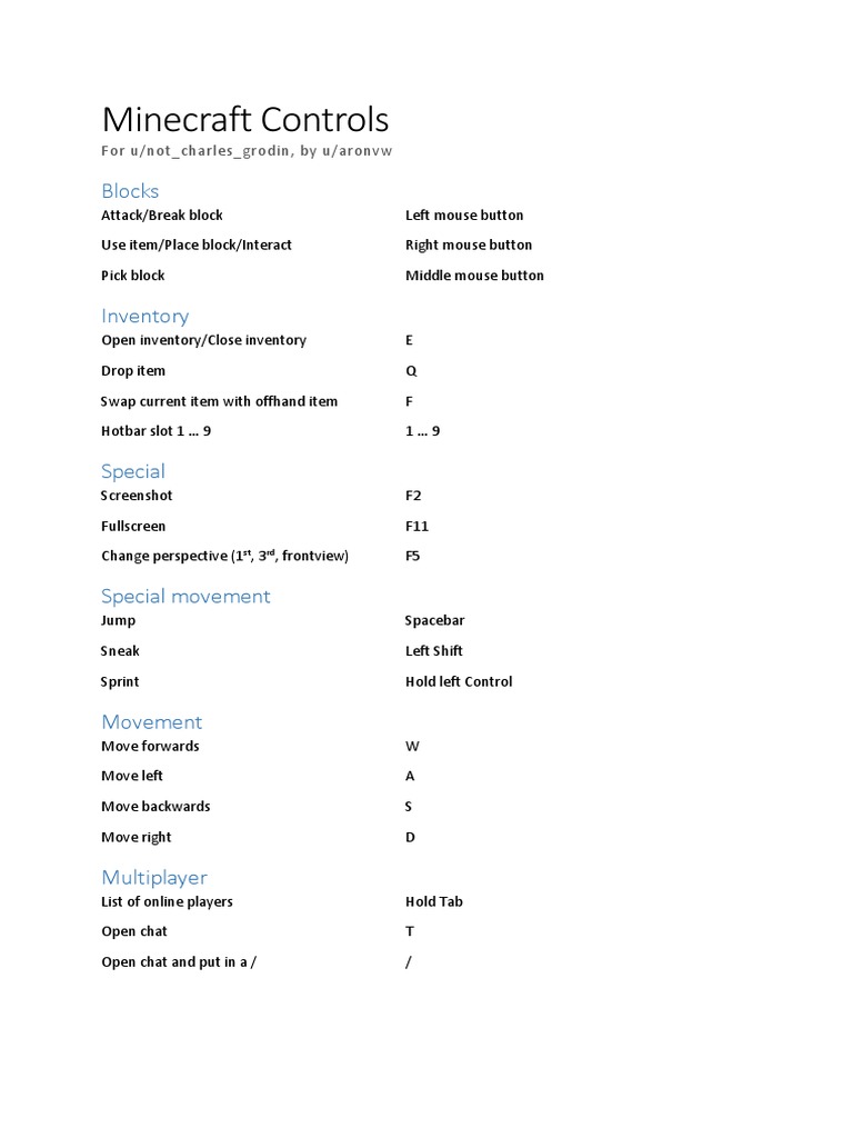 Minecraft Controls | PDF