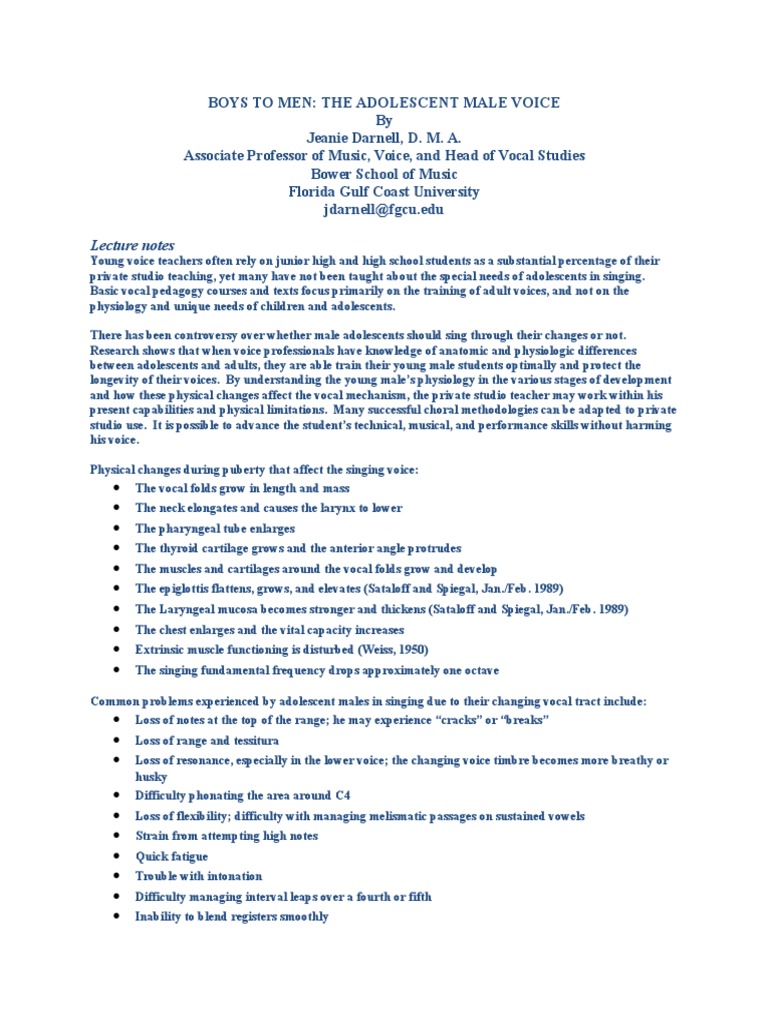 Handouts For Male Adolescent Voice Lecture | PDF | Singing | Larynx