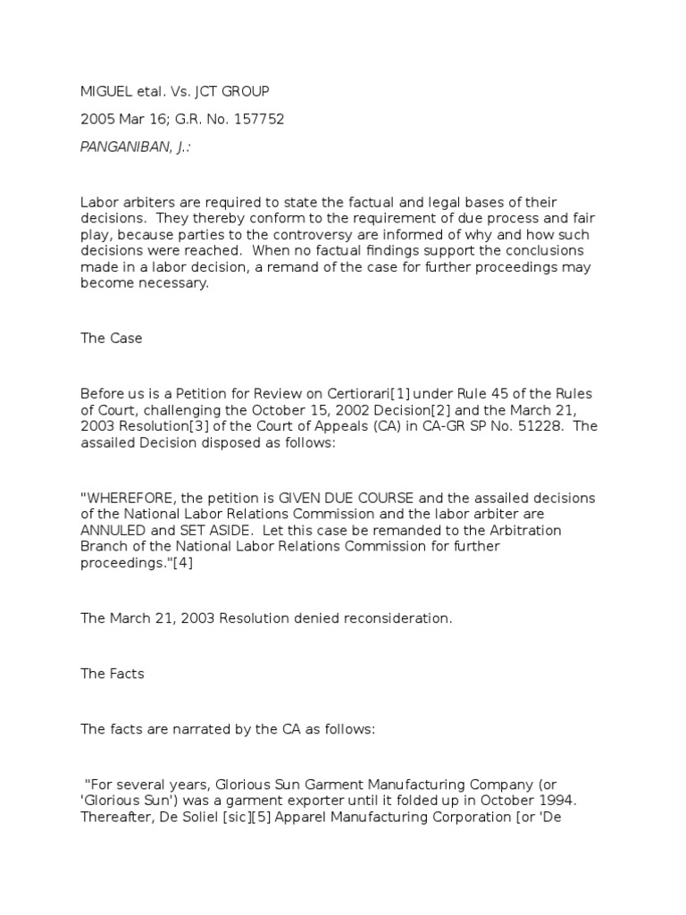11a. Miguel Etal. vs. JCT Group | PDF | Arbitration | Certiorari