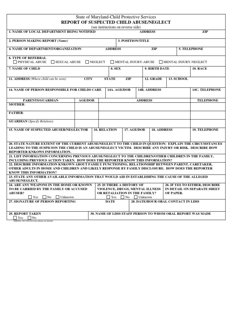 Mandatory Report Form | PDF | Child Neglect | Child Custody
