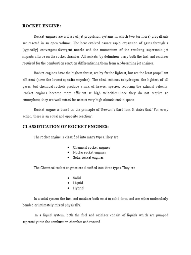 Rocket Engine Types And Classification