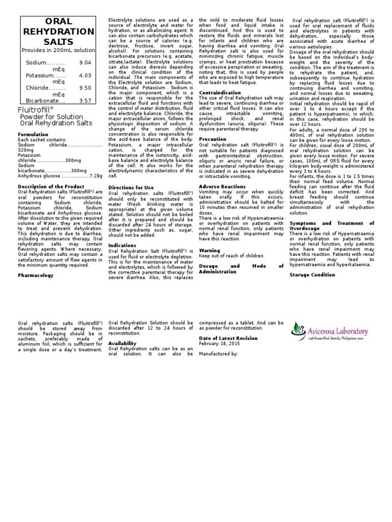 ORS Package Insert | PDF | Electrolyte | Dehydration