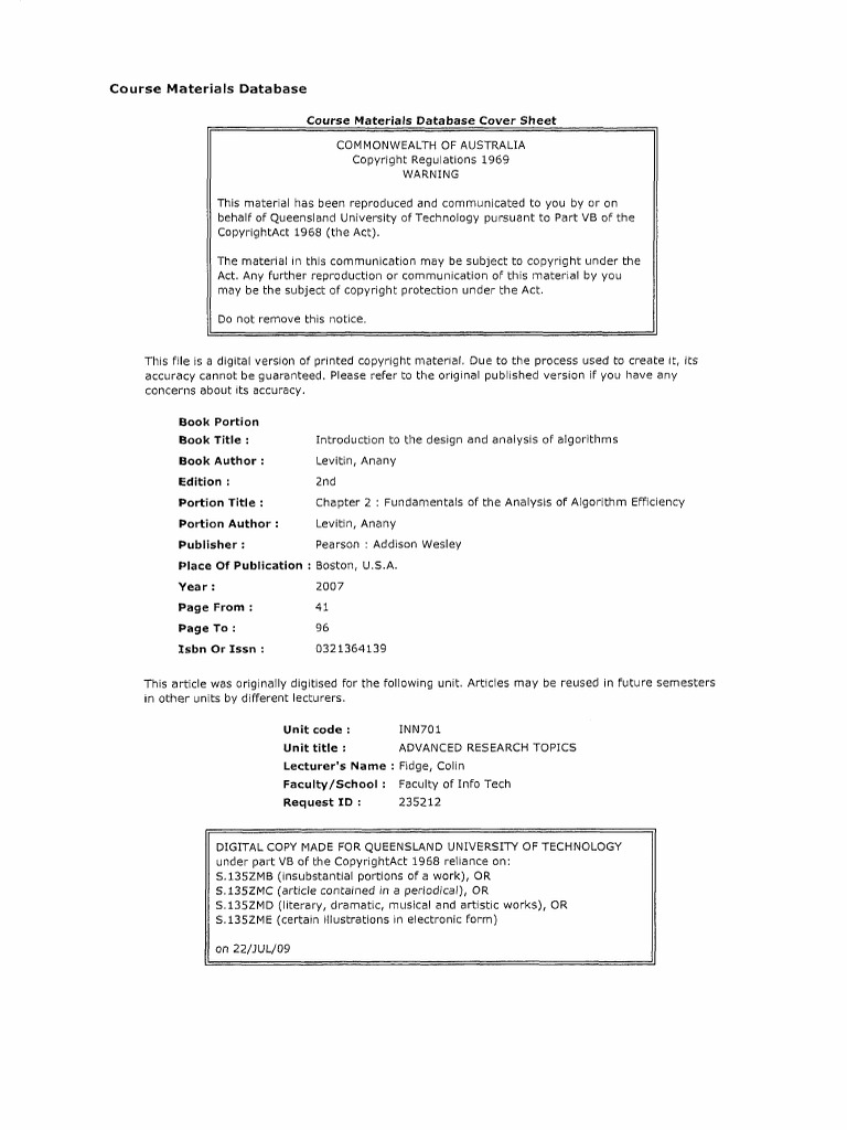 CAB301 Levitin Ch2 PDF | PDF | Time Complexity | Algorithms