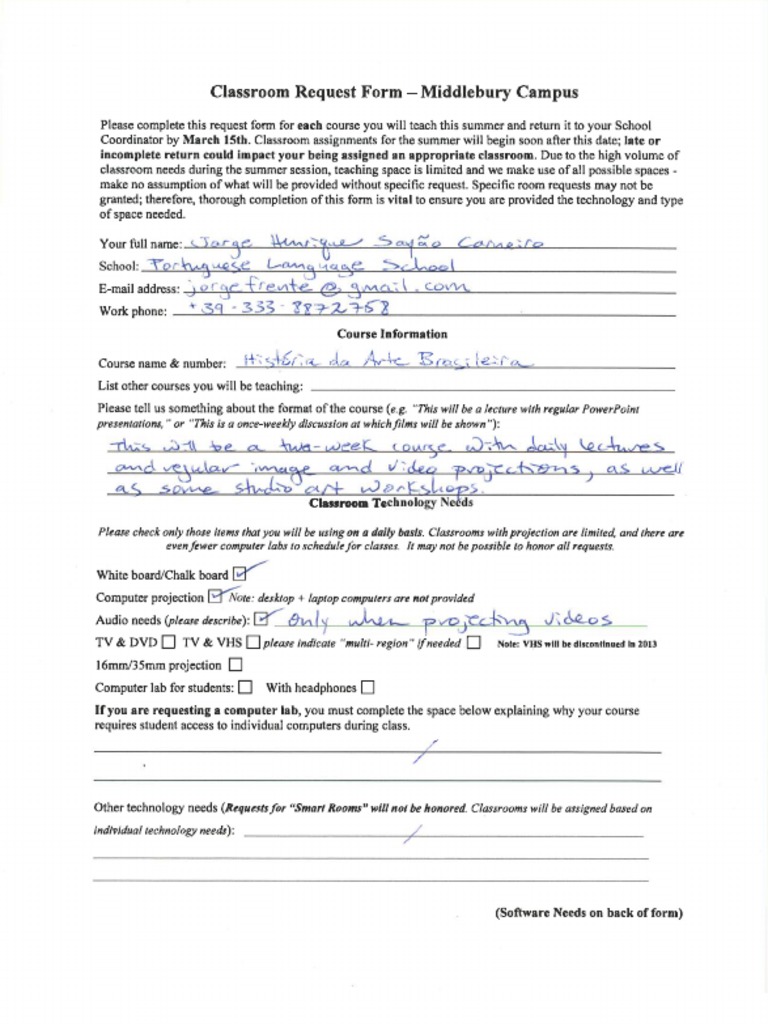 Classroom Request Campus: Middlebury | PDF | Classroom | Personal Computers