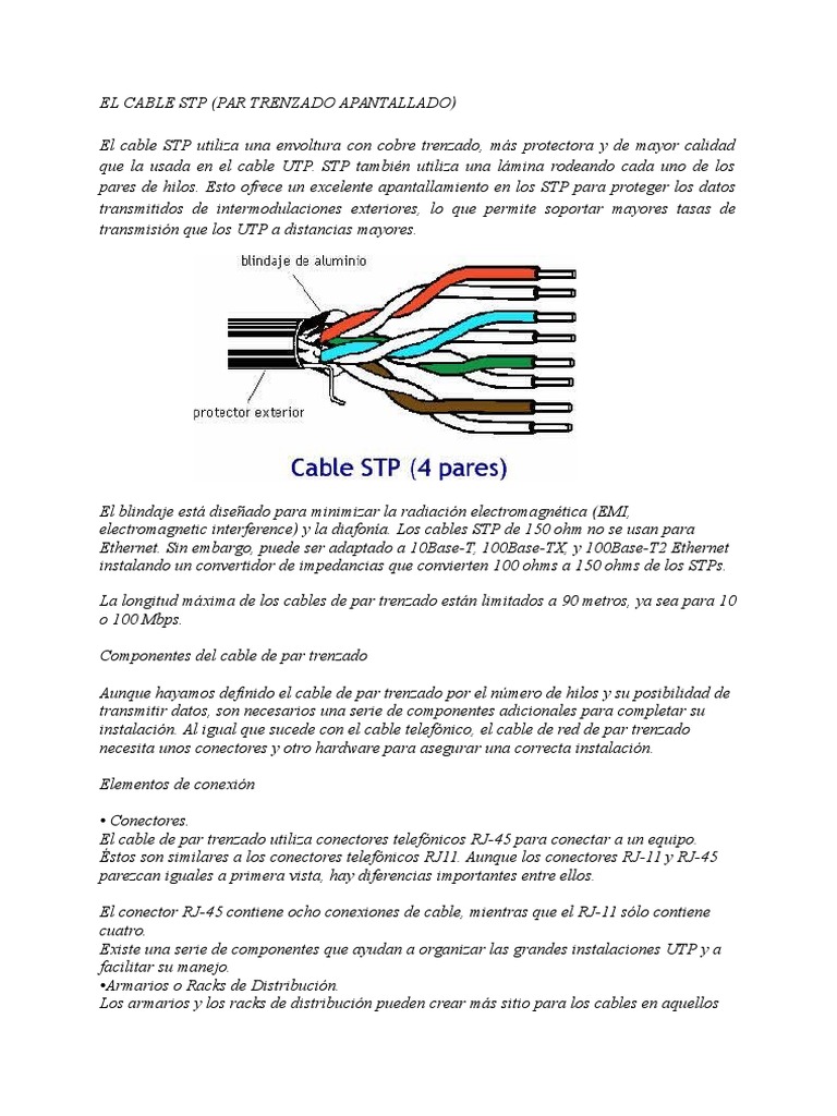 Características del cable STP | PDF | Cable coaxial | Electrónica