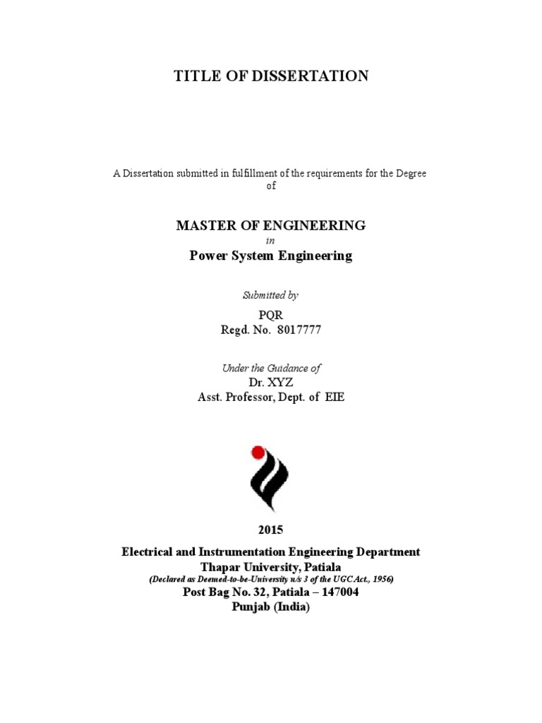 Title of Dissertation: Master of Engineering Power System Engineering | PDF