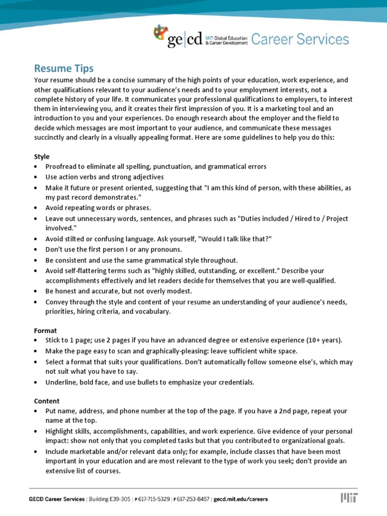 Resume Tips | PDF | Résumé | Proofreading