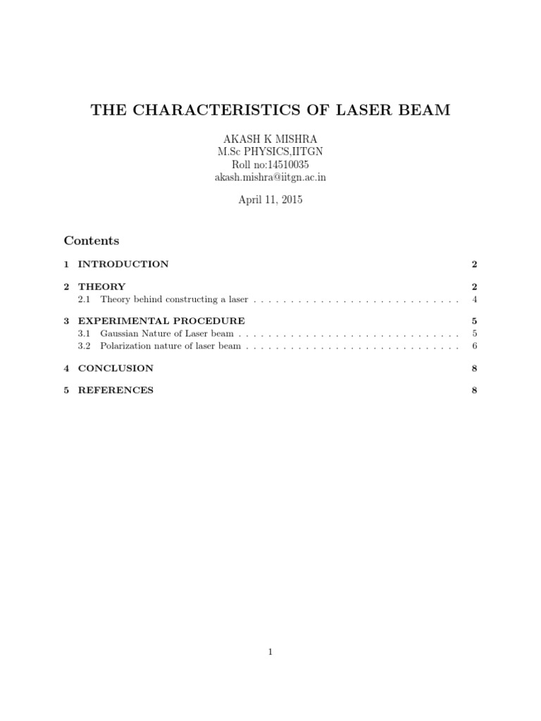 The Characteristics of Laser Beam | PDF | Laser | Emission Spectrum