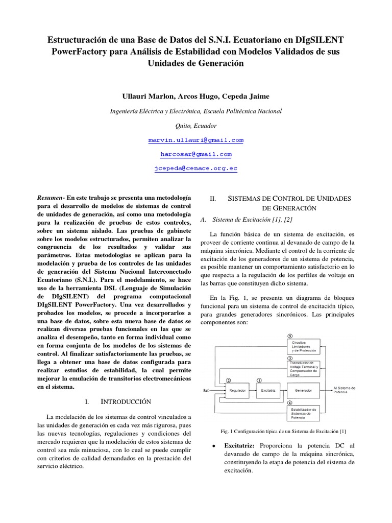 Modelos de Control en DIgSILENT SNI Ecuador | PDF | Generador eléctrico | Energia electrica
