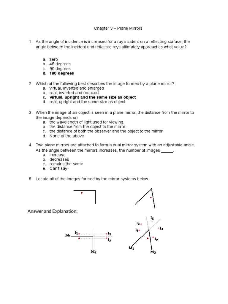 Plane Mirrors (Answers) | PDF | Mirror | Angle