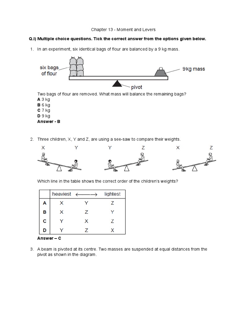 Moments and Levers Practice Questions | PDF | Weighing Scale | Kilogram