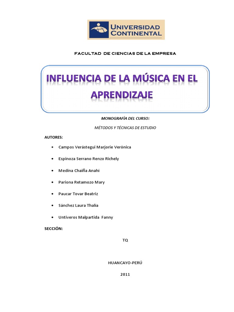 Influencia de La Música en El Aprendizaje | PDF | Memoria | Atención