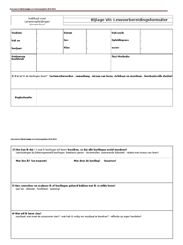 Lesvoorbereidingsformulier 2015-2016 | PDF