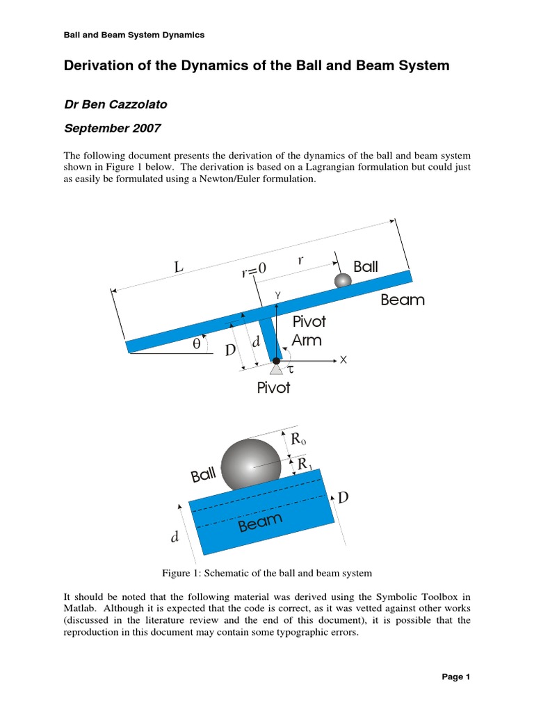 Ball and Beam System Dynamics Analysis | PDF | Lagrangian Mechanics ...