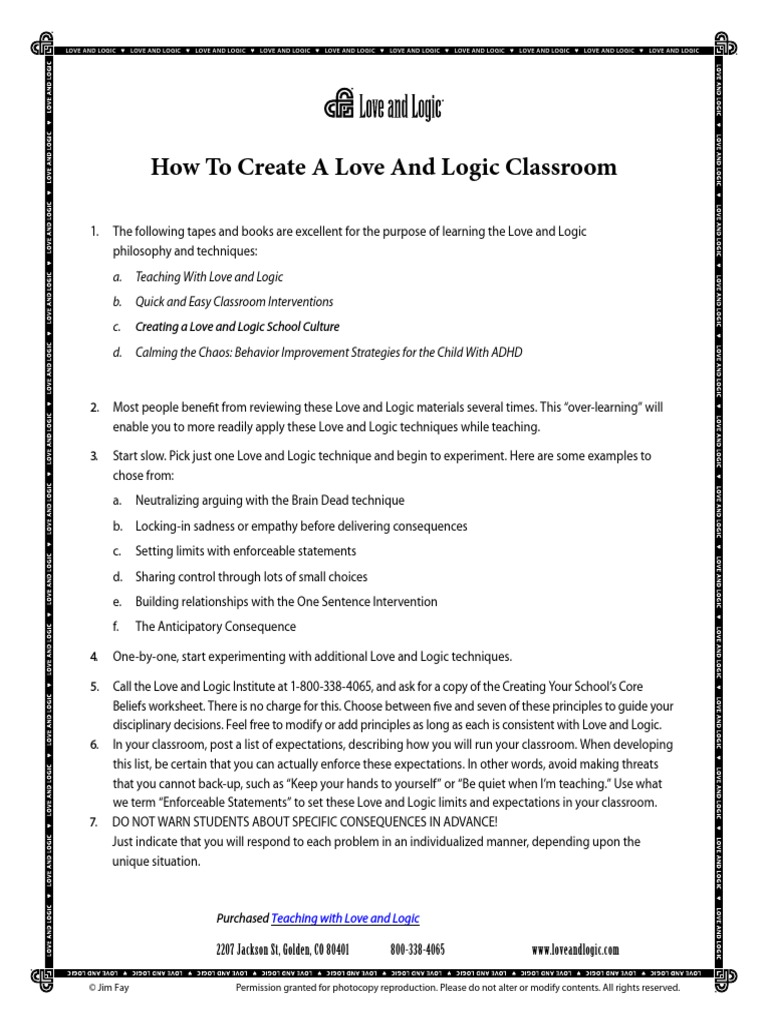How To Create A Love and Logic Classroom | PDF | Logic | Love