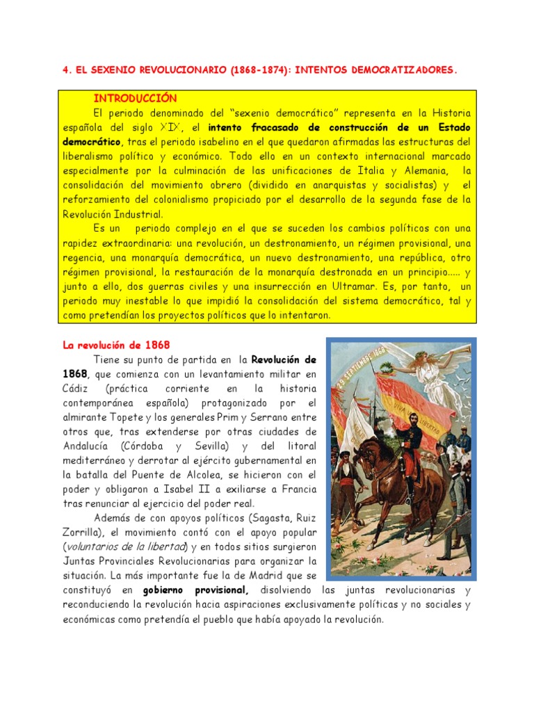 Tema 4 El Sexenio Revolucionario 1868 1874 Intentos Democratizadores
