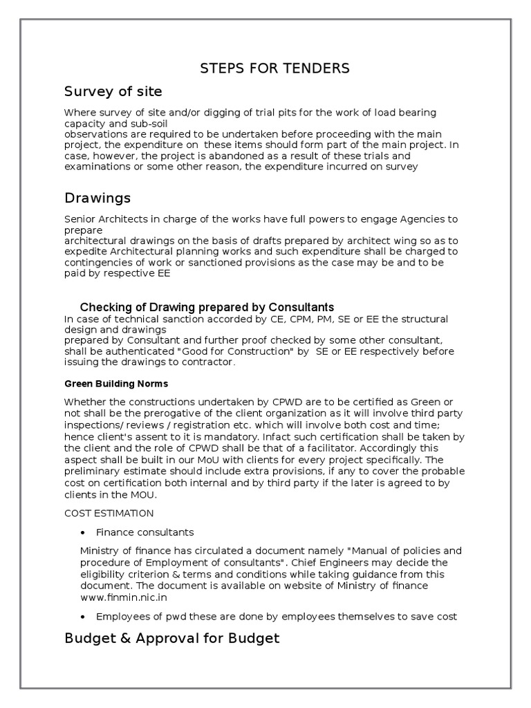 Steps For Tenders PWD | Download Free PDF | Architect | Construction ...