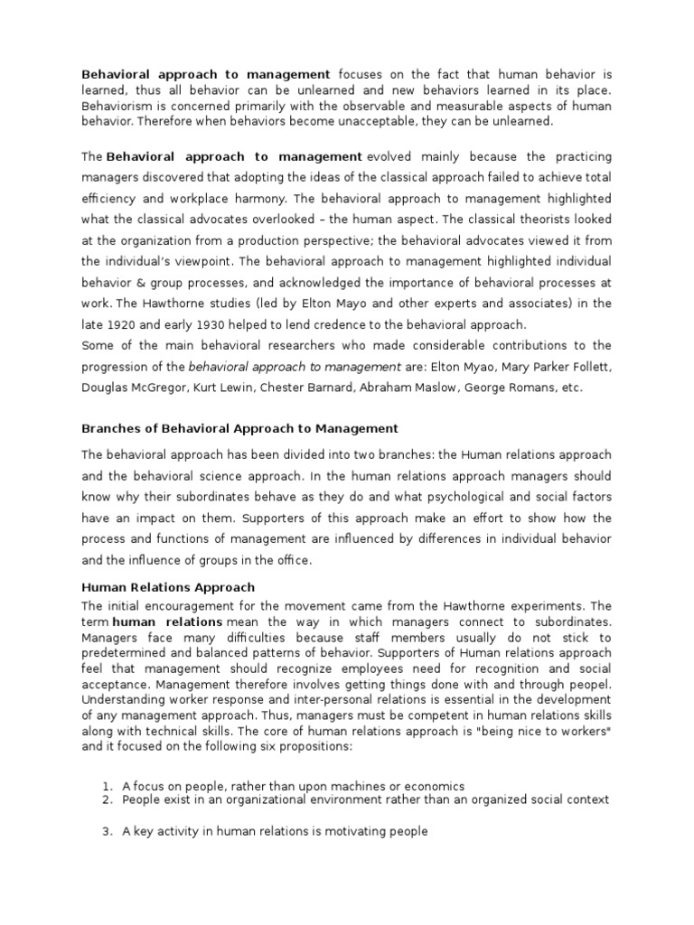 Behavioural Management Approach | PDF | Interpersonal Relationships ...