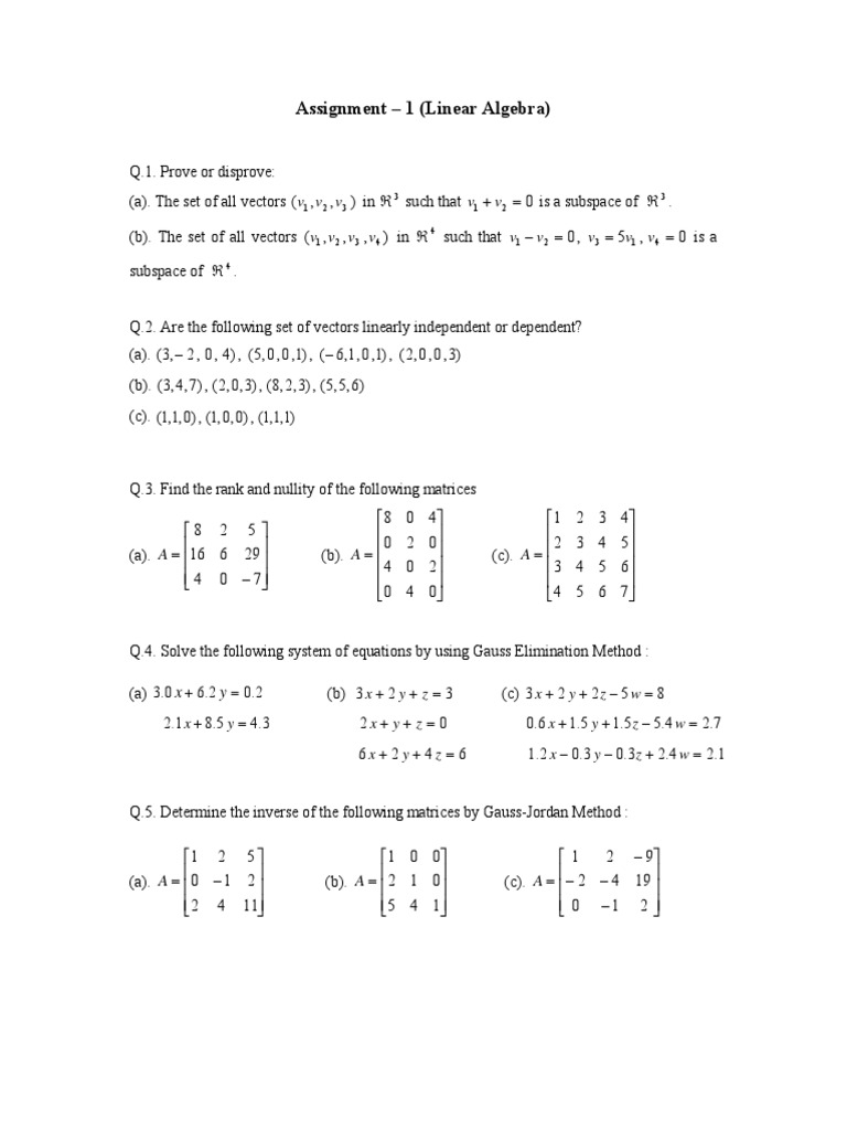Assignment - 1 (Linear Algebra) : V V V V V V V V V V V V | PDF