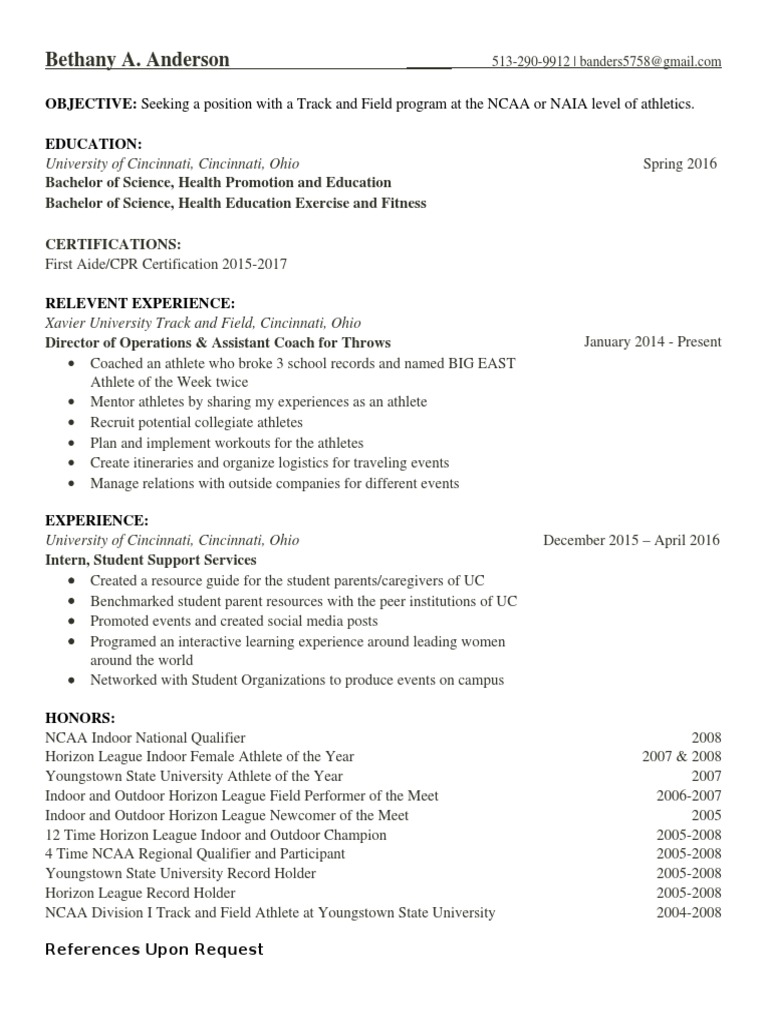 Track and Field Coaching Resume | PDF