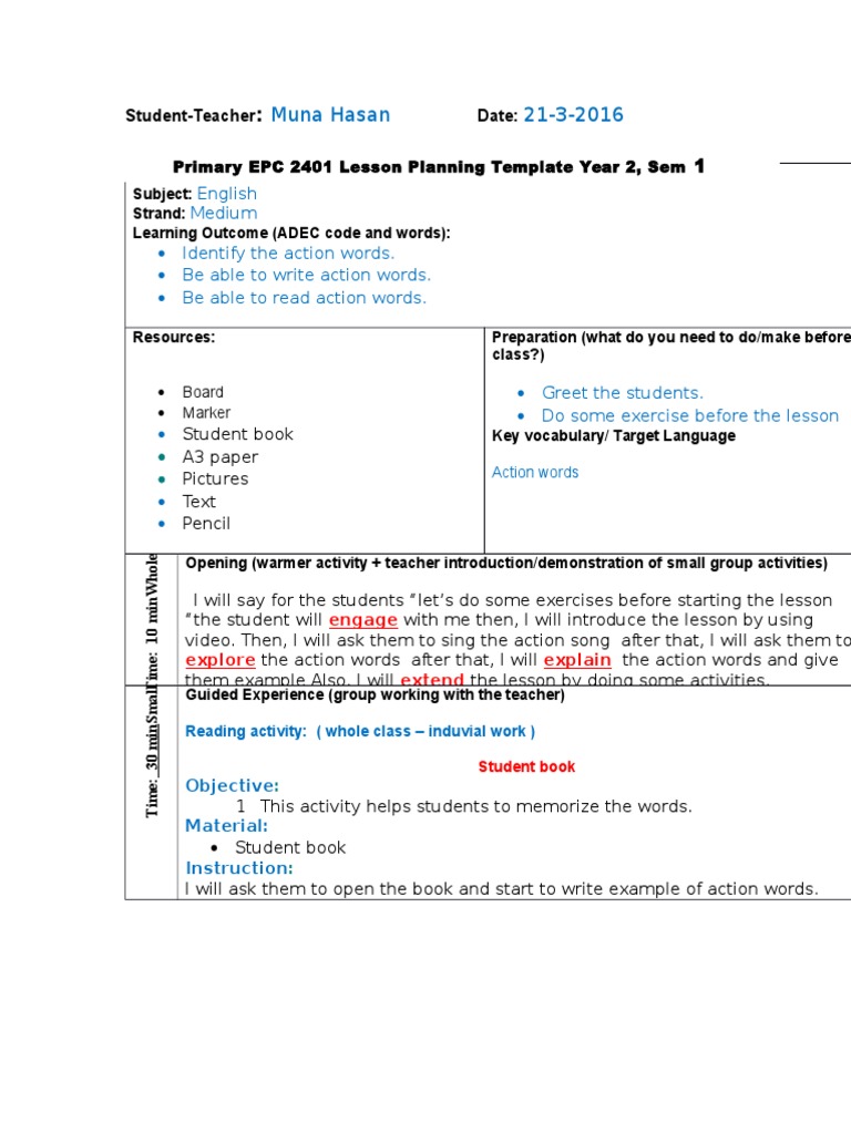 Action Words Lesson Plan for Grade 2 | PDF | Lesson Plan | Education Theory