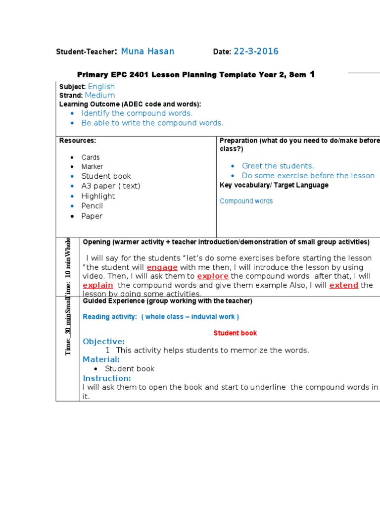Compound Words Lesson Plan for Grade 2 | PDF | Lesson Plan | Reading ...