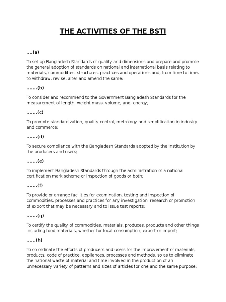 The Activities of The Bsti | PDF | Standardization | Metrology