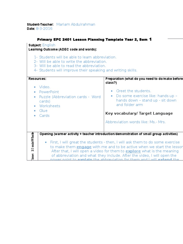 Lesson Plan 4 Abbreviation | PDF | Lesson Plan | Communication