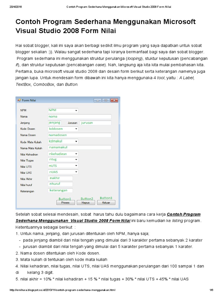 Contoh Program Sederhana Menggunakan Microsoft Visual Studio 2008 Form ...