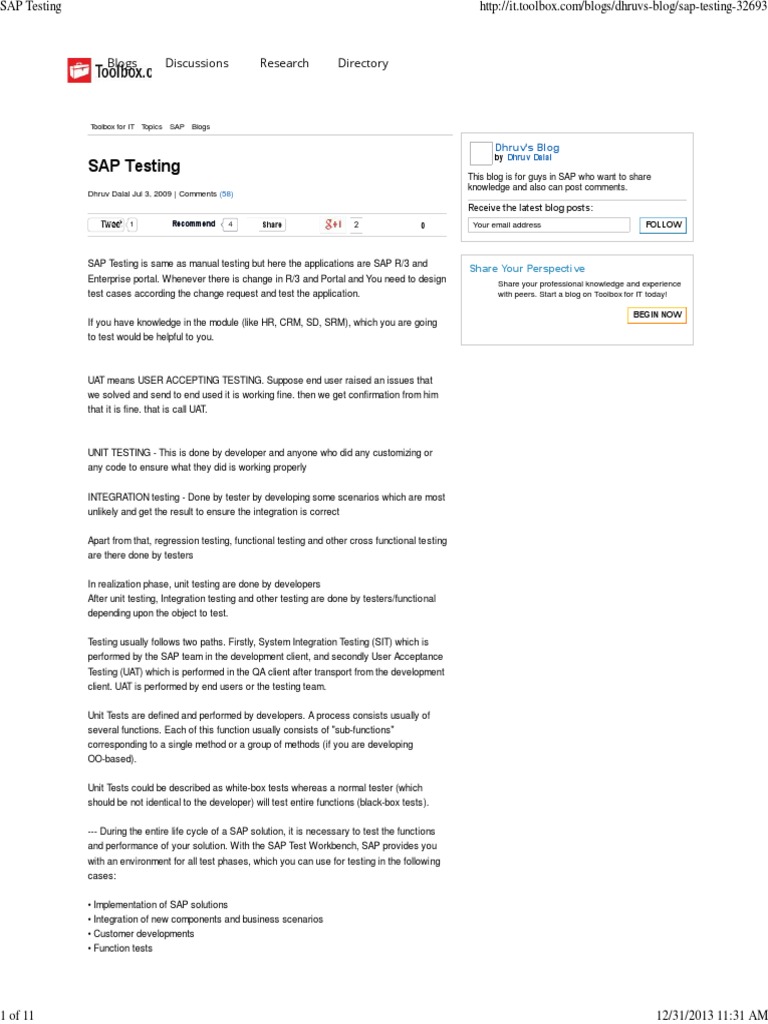 Sap Testing Pdf Unit Testing Software Engineering 3366