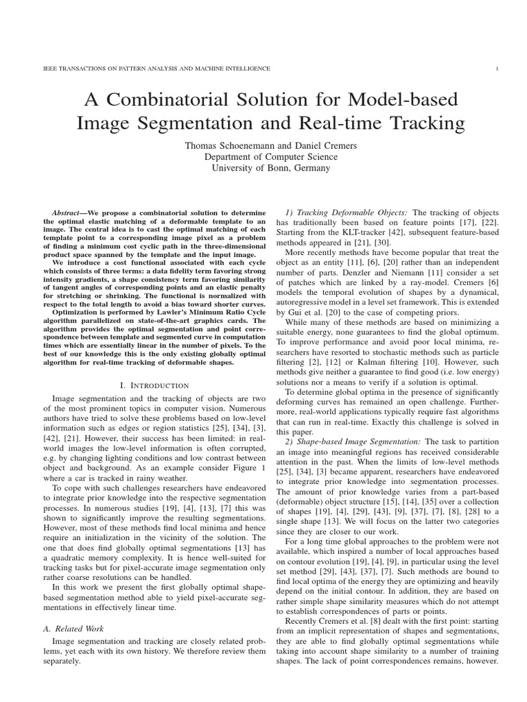 A Combinatorial Solution For Model-Based Image Segmentation and Real-Time Tracking | PDF | Image ...