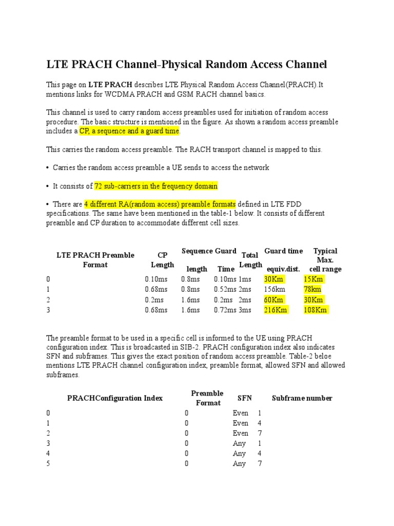 Lte Prach Channel | PDF | Lte (Telecommunication) | Physical Layer ...