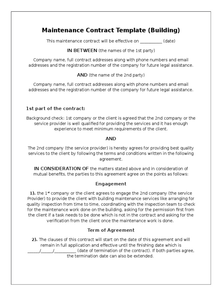 Maintenance Contract Template | PDF | Contractual Term | Lawsuit