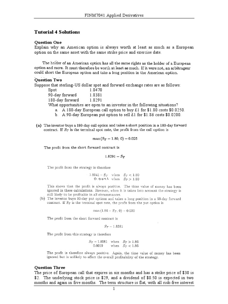 Tutorial 4 Solutions: Question One | PDF | Finance & Money Management