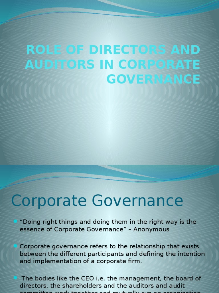 Role of Directors and Auditors in Corporate Governance | PDF | Internal ...
