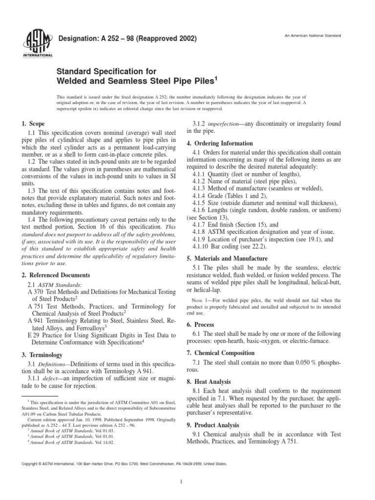 A252 | PDF | Pipe (Fluid Conveyance) | Building Materials