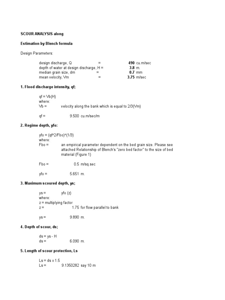 Scour Analysis by Blench Method | PDF